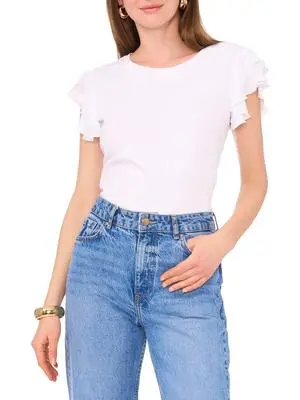 Vince Camuto Tiered Ruffle Sleeve Top - Ultra White