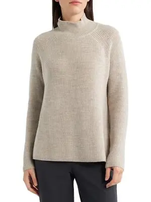 Eileen Fisher Raglan Sleeve Merino Wool Turtleneck Sweater - Maple Oat