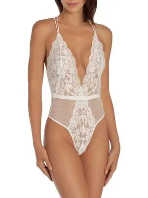 IN BLOOM BY JONQUIL Plunge Neck Lace Thong Teddy - Ivory