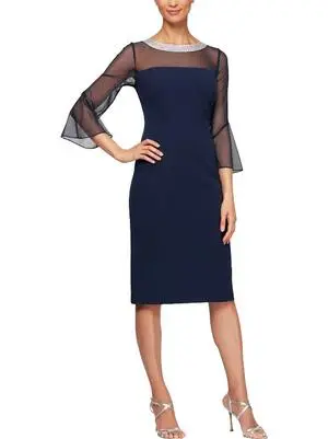 Alex Evenings Embellished Shift Cocktail Dress - Navy