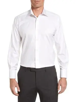 David Donahue Regular Fit Superfine Twill Dress Shirt - White
