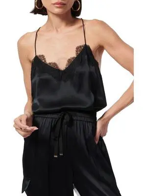 Cami Nyc The Racer Lace Trim Silk Camisole - Black