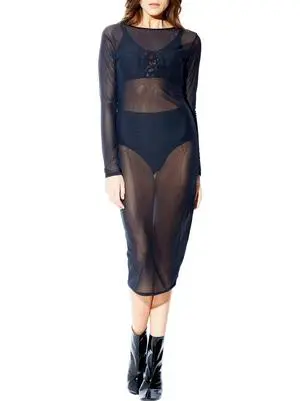 HAUTY Sheer Long Sleeve Dress - Black