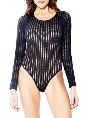 HAUTY Stripe Netted Bodysuit - Black
