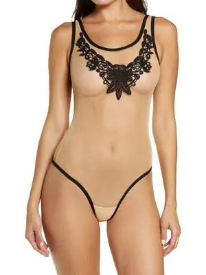 HAUTY Mesh & Floral Appliqué Teddy - Nude-black