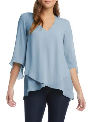 Karen Kane Karen Kane Asymmetrical Crepe Top Chambray