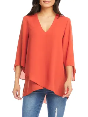 Karen Kane Karen Kane Asymmetrical Crepe Top Coral