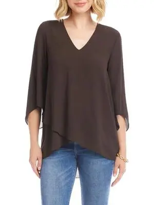Karen Kane KAREN KANE Asymmetrical Crepe Top Dark Brown