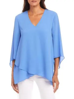 Karen Kane Karen Kane Asymmetrical Crepe Top Dusty Blue