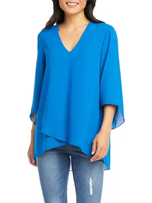 Karen Kane Karen Kane Asymmetrical Crepe Top Mediterranean Blue