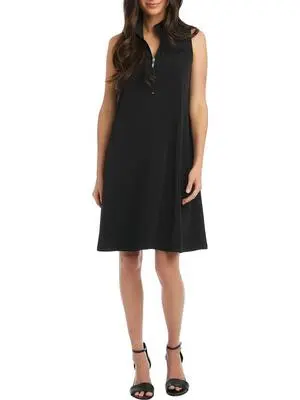 Karen Kane Travel Jersey Half Zip Shift Dress - Black
