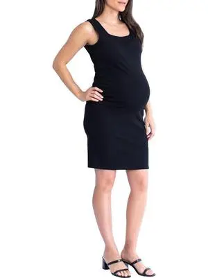 ANGEL MATERNITY Double Neckline Nursing Dress - Black