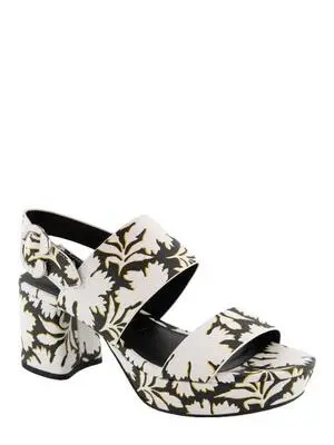 Aerosoles Platform Slingback Sandal - Bright White Floral Leather