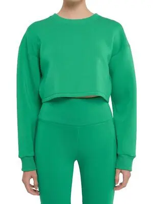 GREY LAB Lounge Wear Cropped Crewneck Sweatshirt - Green