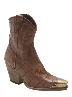Free People Brayden Western Boots Bitter Brown Croc
