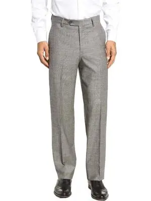 Berle Touch Finish Flat Front Plaid Classic Fit Stretch Wool Trousers - Black/white