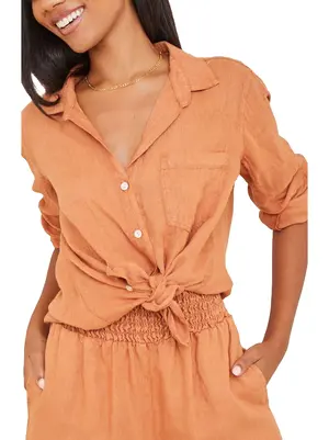 Bella Dahl Bella Dahl Garment Dyed Linen Button-Up Shirt Adobe