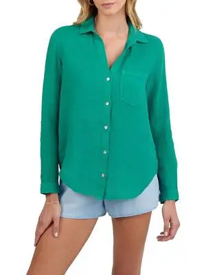Bella Dahl Garment Dyed Linen Button-up Shirt - Aqua Green