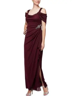 Alex Evenings Alex Evenings Embellished Cold Shoulder Column Gown Wine