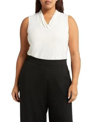 Anne Klein Triple Pleat Sleeveless Blouse - Anne White