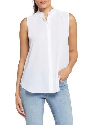 NYDJ NYDJ Print Ruffle Neck Sleeveless Top Optic White