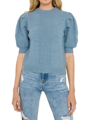 English Factory English Factory Puff Sleeve Crewneck Sweater Blue