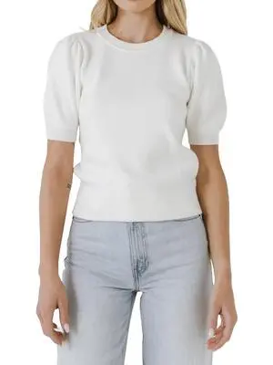 English Factory Puff Sleeve Crewneck Sweater - Cream