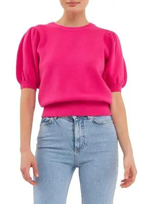 English Factory English Factory Puff Sleeve Crewneck Sweater Fuchsia