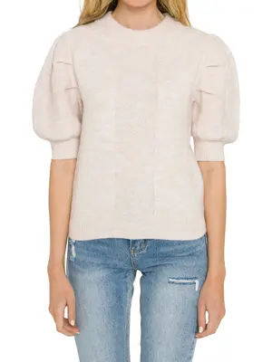 English Factory English Factory Puff Sleeve Crewneck Sweater Ivory