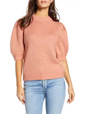 English Factory English Factory Puff Sleeve Crewneck Sweater Pink