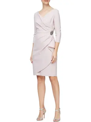 Alex Evenings Embellished Ruched Sheath Cocktail Dress Blush