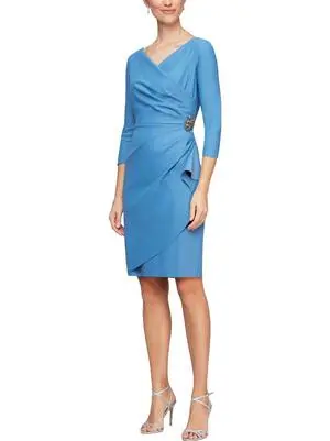 Alex Evenings Embellished Ruched Sheath Cocktail Dress Sky Blue