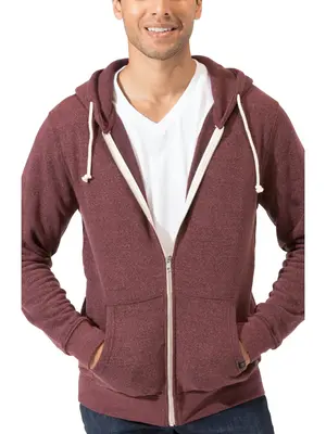 THREADS 4 THOUGHT Trim Fit Heathered Fleece Zip Hoodie Maroon Rust