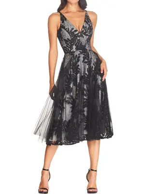 Dress The Population Dress The Population Courtney Sequin Lace Midi Dress Black-white