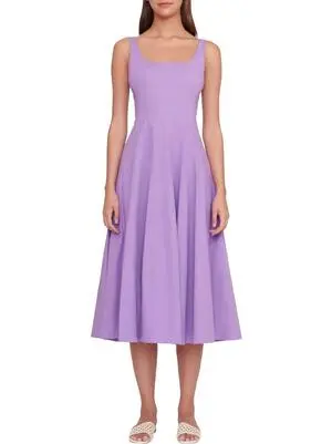 Staud STAUD Wells Stretch Cotton Poplin Midi Fit & Flare Dress Amethyst