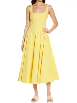 Staud STAUD Wells Stretch Cotton Poplin Midi Fit & Flare Dress Wallflower