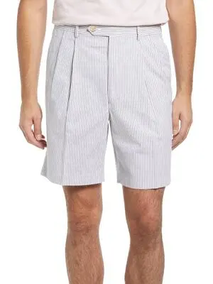 Berle Berle' Pleated Seersucker Shorts Grey
