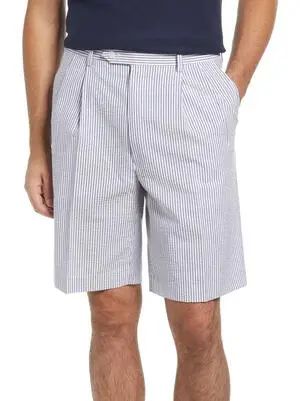 Berle Berle' Pleated Seersucker Shorts Navy