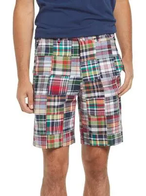 Berle Patchwork Madras Flat Front Shorts - Green