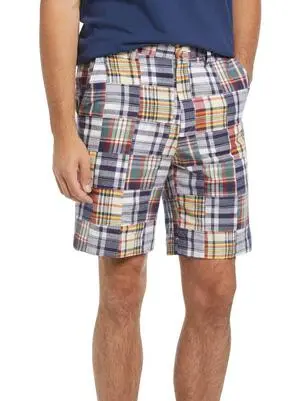 Berle Berle Patchwork Madras Flat Front Shorts Navy