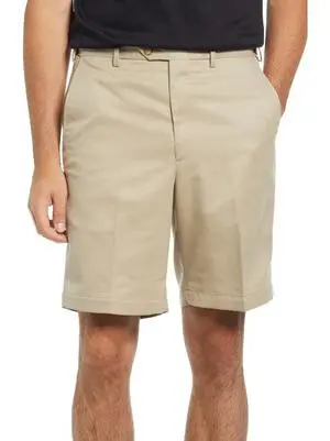 Berle Microfiber Flat-front Shorts - Tan