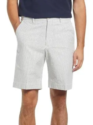Berle Flat-front Seersucker Shorts - Grey