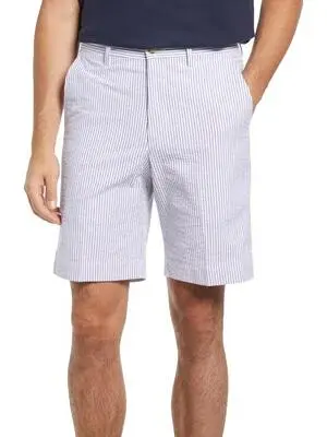 Berle Flat-front Seersucker Shorts - Navy