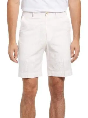 Berle Flat-front Seersucker Shorts - Pink