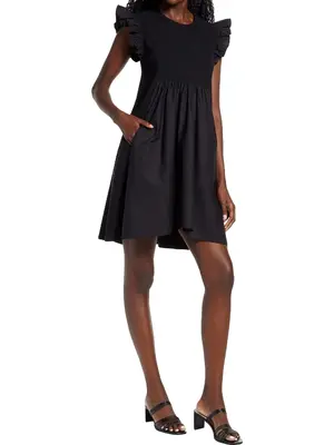 English Factory Mixed Media Ruffle Dress - Black