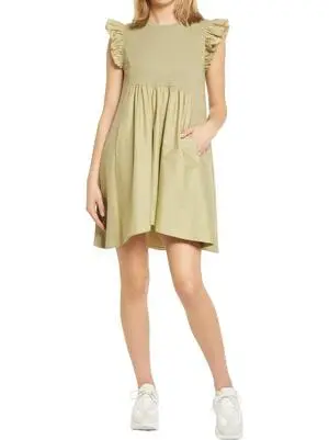 English Factory Mixed Media Ruffle Dress - Olive