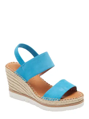 Gentle Souls Elyssa Platform Wedge Sandals Bright Blue Suede