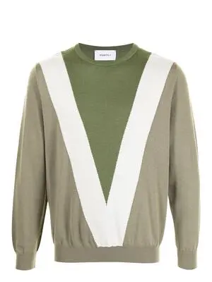 PORTS V V Intarsia Crew Neck Jumper - Green