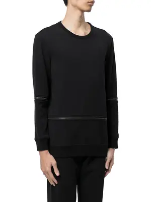 PORTS V Zip Detail Crewneck Sweatshirt - Black