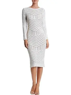 Dress The Population Emery Sequin Stripe Long Sleeve Cocktail Dress - White